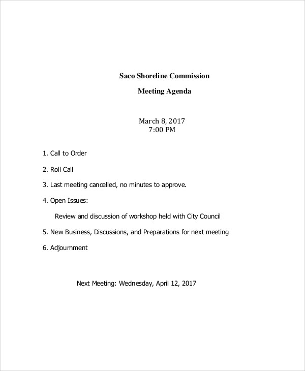 Formal Agenda Templates 9 Free Sample Example Format Download