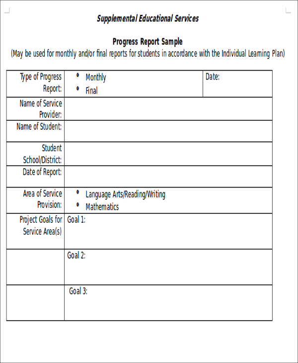  Student Progress Report Template Word HQ Printable Documents