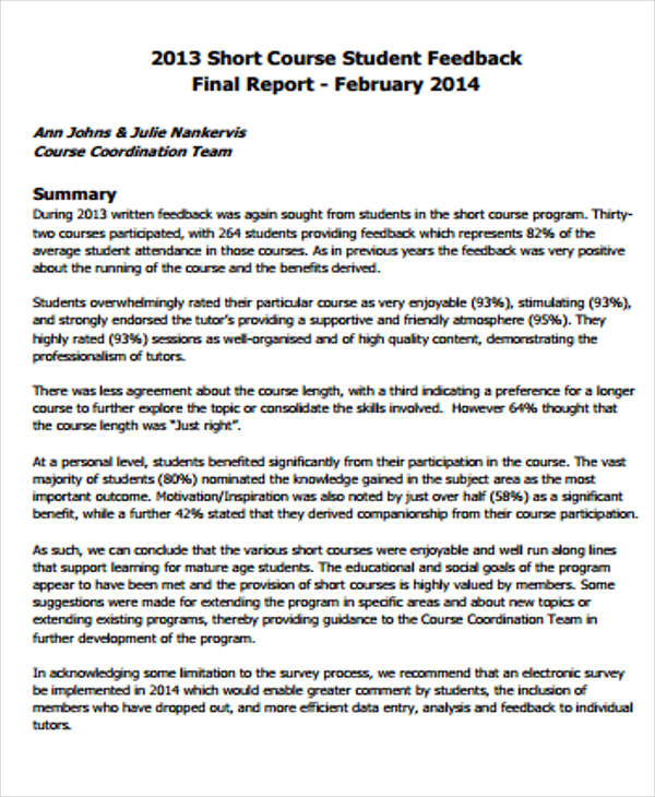 Template Student Report Sample HQ Printable Documents
