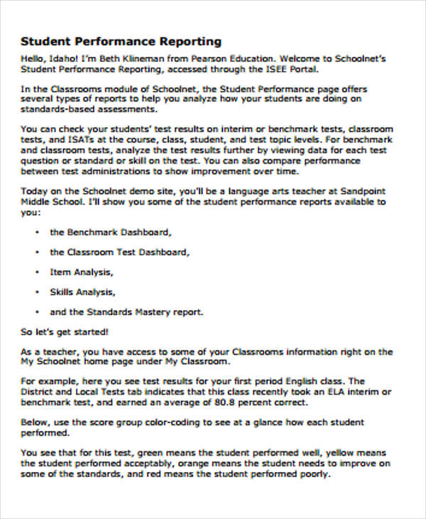 Performance Report Sample E2C