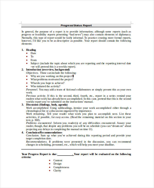 It Progress Report Template