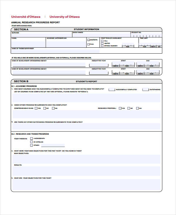  Research Project Progress Report Template 