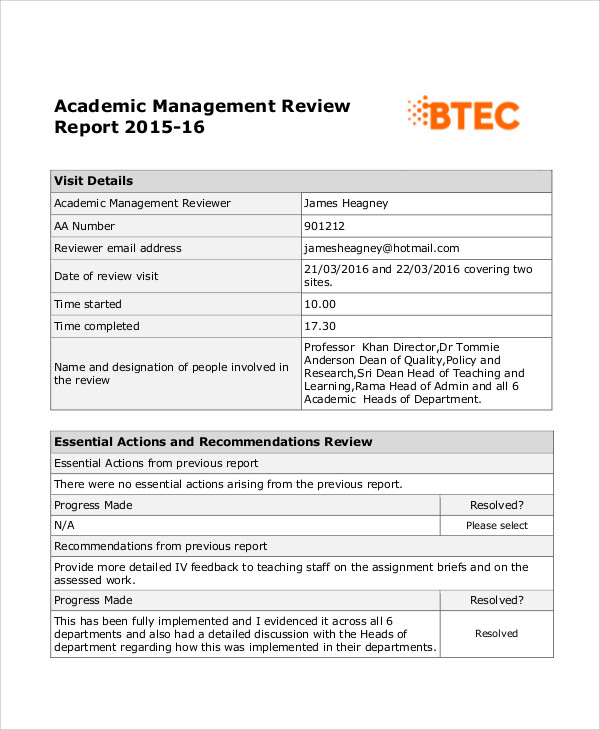 11+ Sample Academic Report Templates