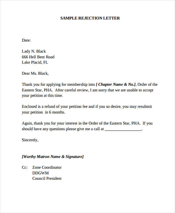 37+ Rejection Letter Sample