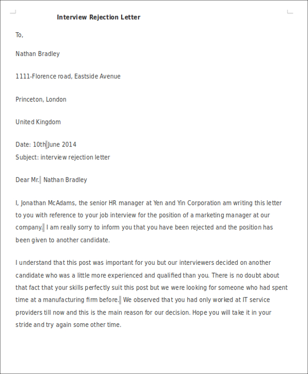 14+ Formal Rejection Letters - Sample, Example Format Download