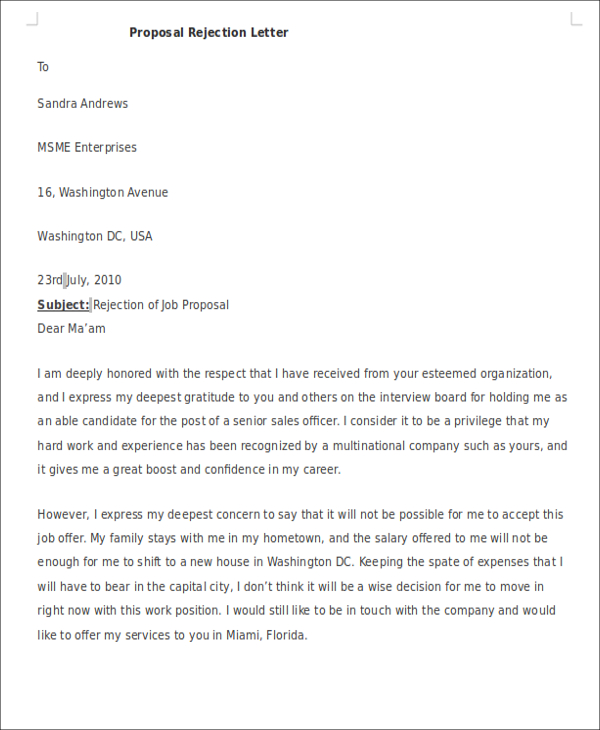 14+ Formal Rejection Letters - Sample, Example Format Download