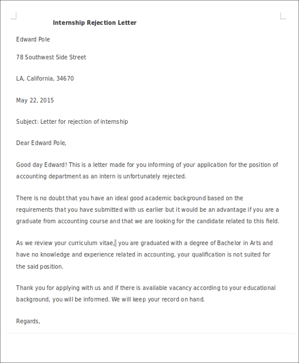 14+ Formal Rejection Letters - Sample, Example Format Download