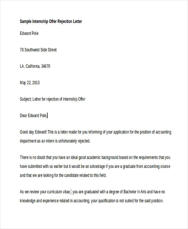 Offer Rejection Letters - 10+ Free Sample, Example Format Download
