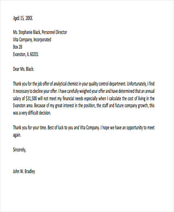 Letter To Reconsider A Rejected Job Offer Sample Collection Letter 