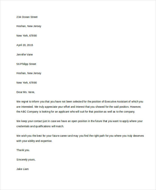 26+ Rejection Letters in Doc