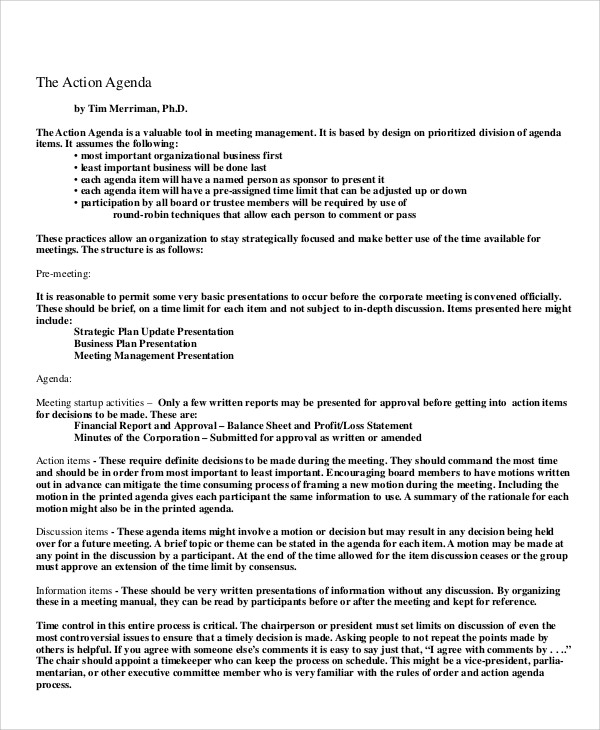 6 Sample Action Agenda Free Sample Example Format Download