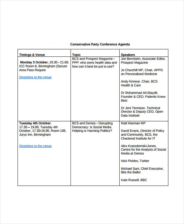 11+ Conference Agenda Format Templates - Free Sample, Example Format ...