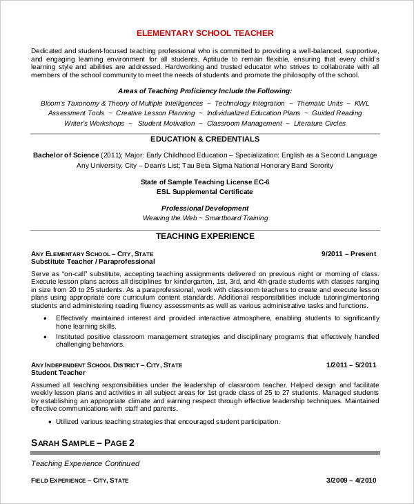 23+ Professional Teacher Resume Templates - PDF, DOC