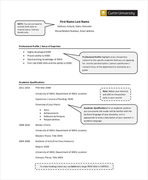 28+ Academic Curriculum Vitae Templates - PDF, DOC
