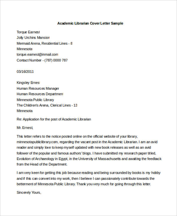9+ Librarian Cover Letters - Free Sample, Example Format Download