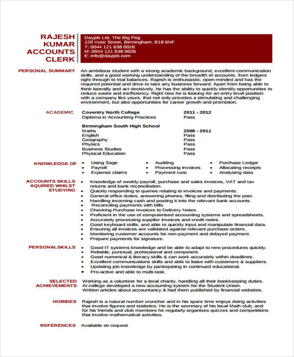 Get Curriculum Vitae Sample Of An Accountant