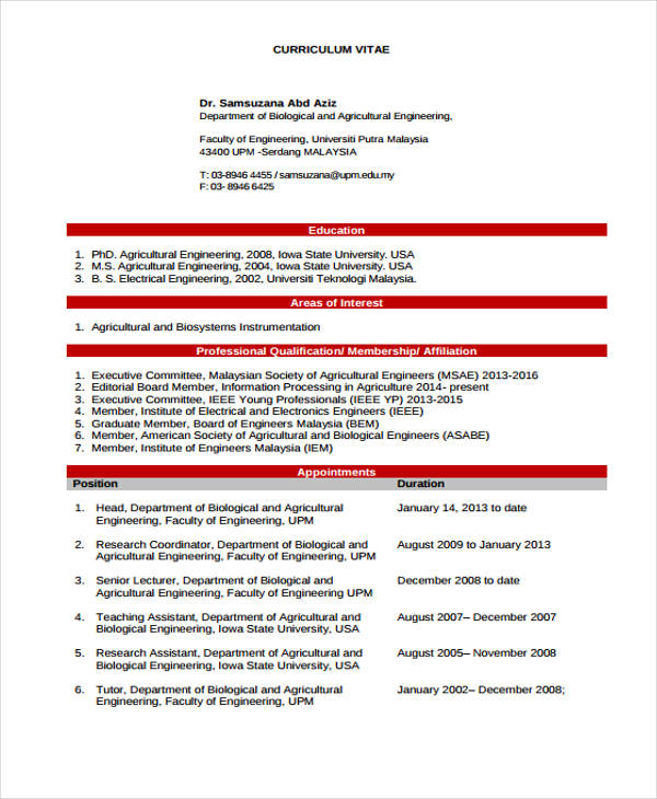 10+ Engineer Curriculum Vitae Templates - PDF, DOC