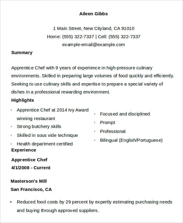 17 Cook Resumes In Apple Pages Google Docs Word PDF