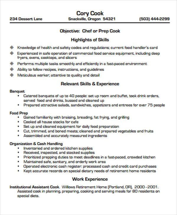 9+ Cook Resume Templates - PDF, DOC