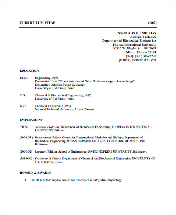 10+ Engineer Curriculum Vitae Templates - PDF, DOC