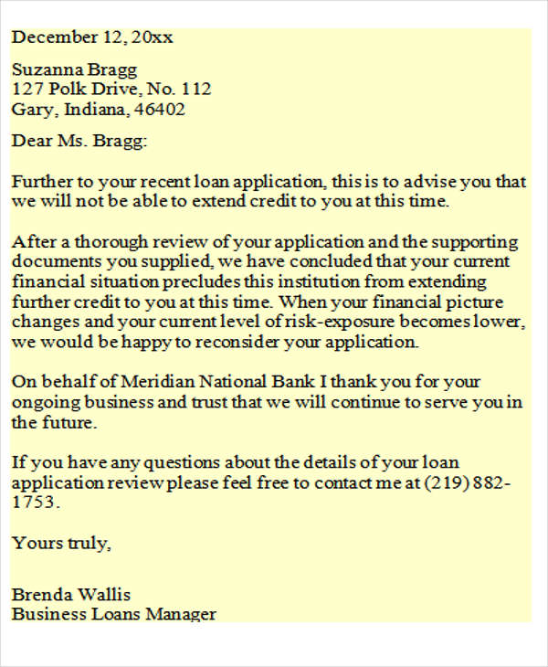 Loan Rejection Letters - 10+ Free Sample, Example Format Download