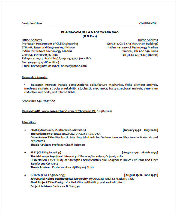 10+ Engineer Curriculum Vitae Templates - PDF, DOC