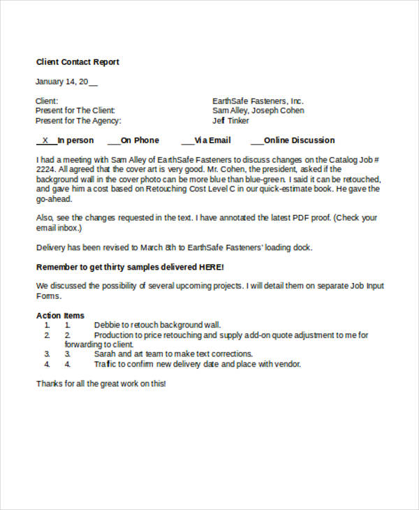 11+ Contact Report Templates - Sample, Example Format Download