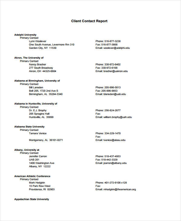 Contact Report Templates - 8+ Free Word, PDF Format Download