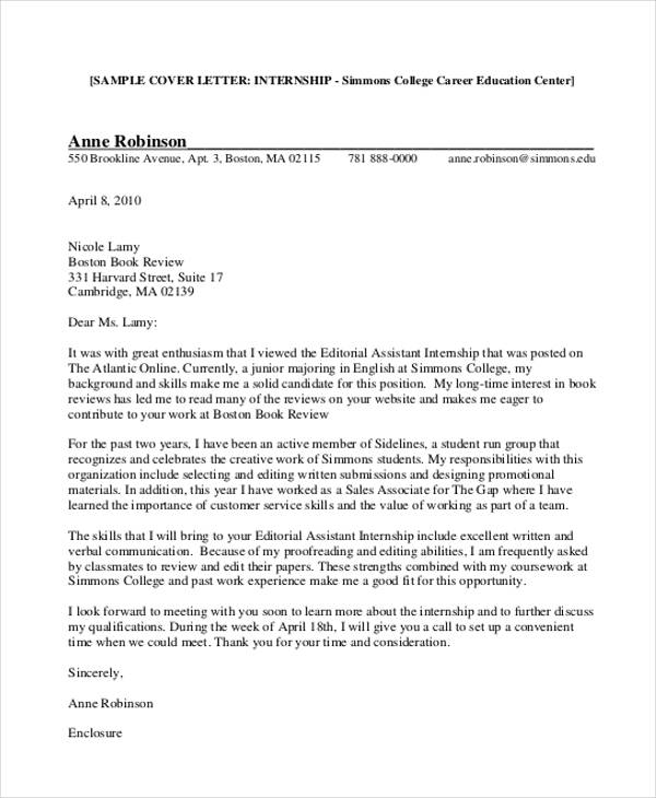 9 Internship Cover Letter Free Sample Example Format Download