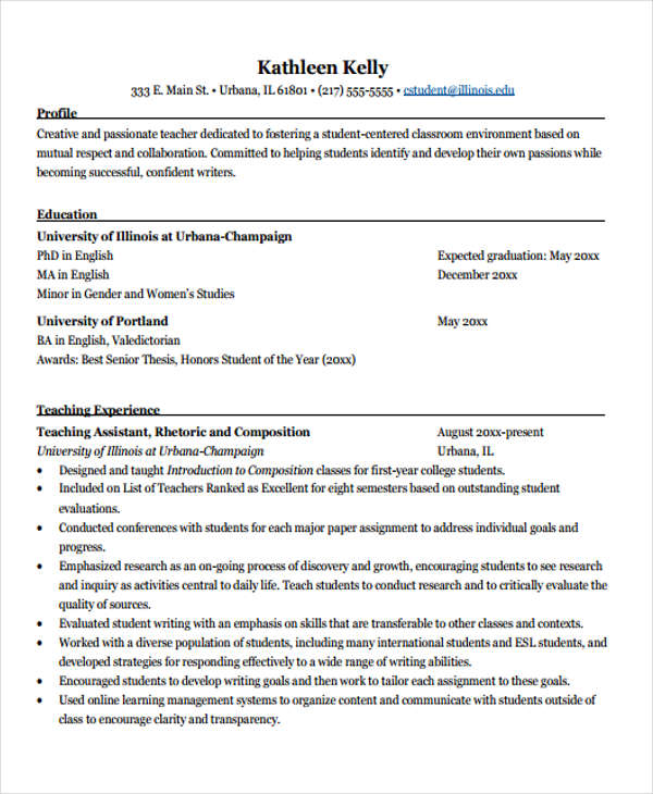 Sample Resume For University Teaching Positions Temiarianae