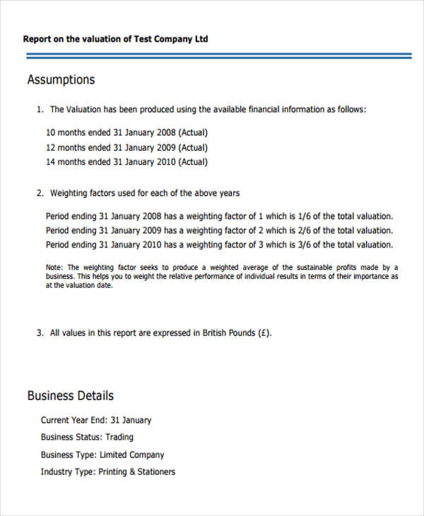 Valuation Report Templates - 17+ Free Word, PDF, Apple Pages, Google ...