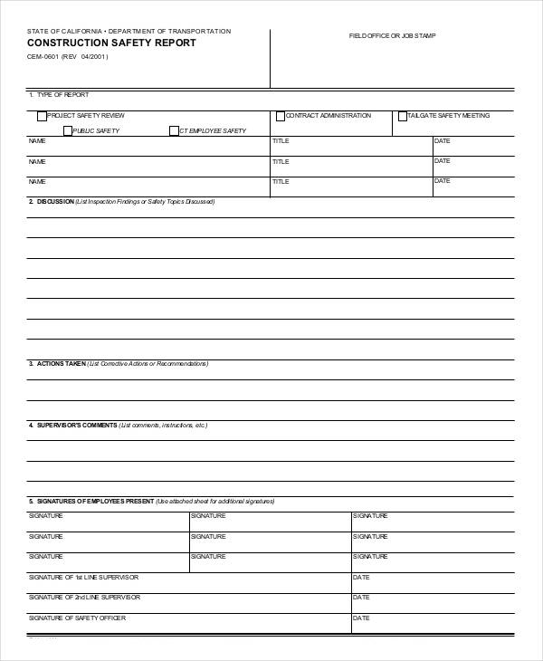 Construction Safety Report Template
