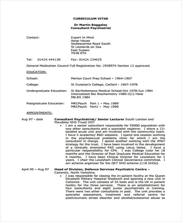 Doctor Curriculum Vitae Template - 17+ Word, PDF Document Downloads