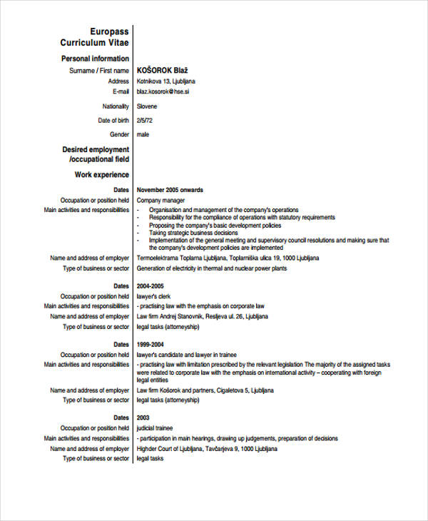 18+ Sample Law CV Templates - PDF, DOC