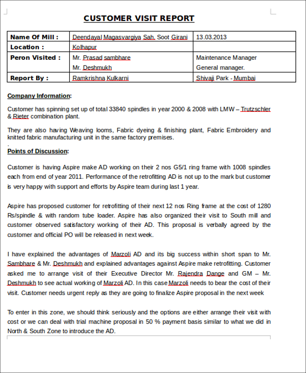 15 Sample Visit Reports Word PDF Pages