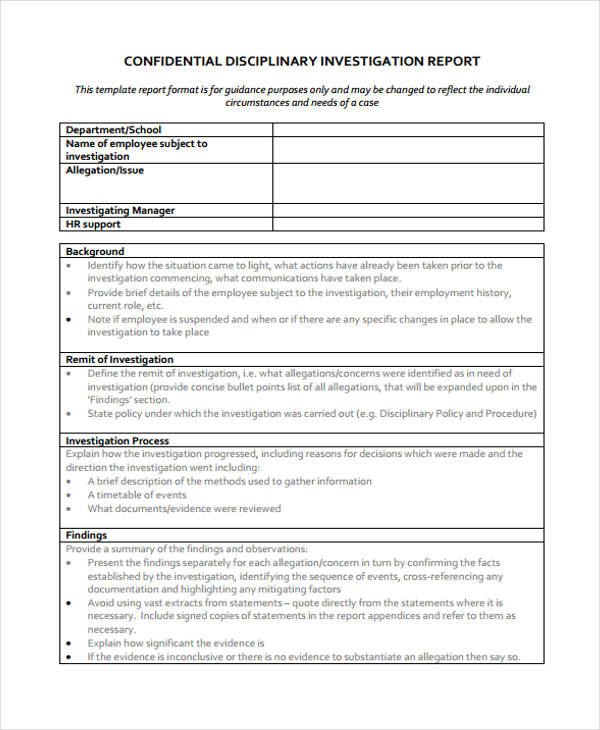 Hr Investigation Report Template Collection