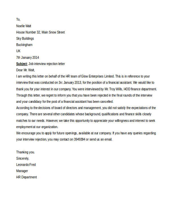 6 Email Rejection Letter Templates Free Word PDF Doc Format Download