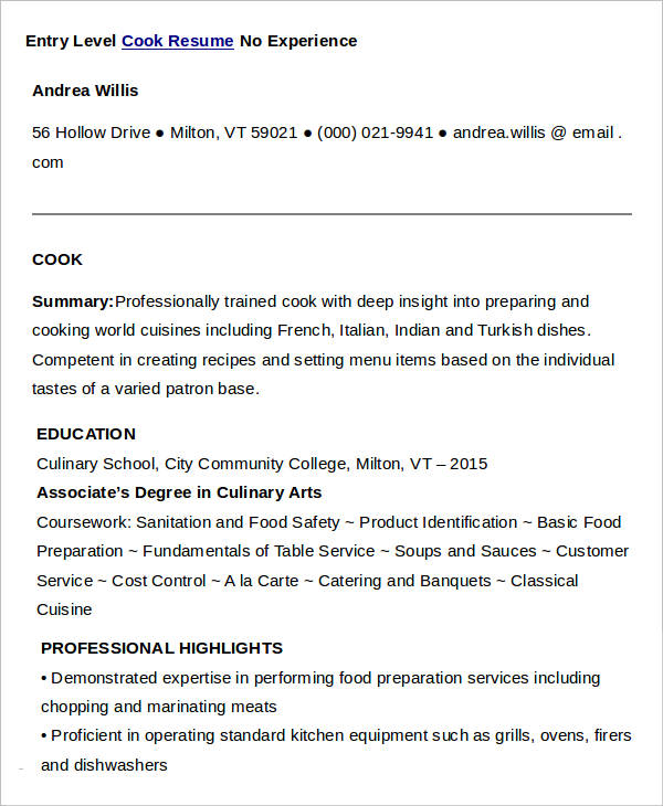 17+ Cook Resumes in Apple Pages | Google Docs | Word | PDF