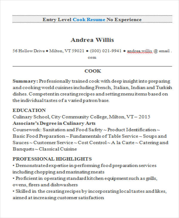 9+ Cook Resume Templates - PDF, DOC