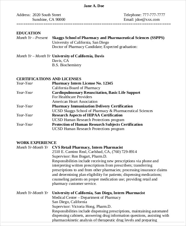 14+ Pharmacist Curriculum Vitae Templates - Free Word, PDF Format Download