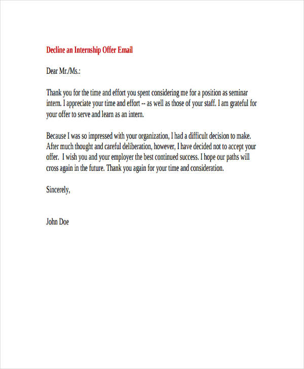 Internship Rejection Letter Templates - 10+ Free Word, PDF Format Download