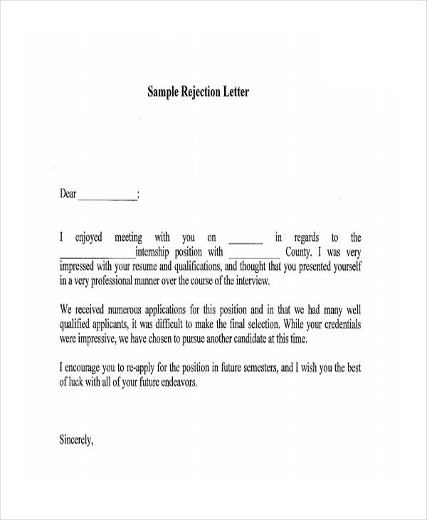 Internship Rejection Letter Templates - 10+ Free Word, PDF Format Download
