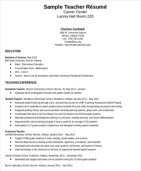 Teacher Resume Sample - 37+ Free Word, PDF Documents Download