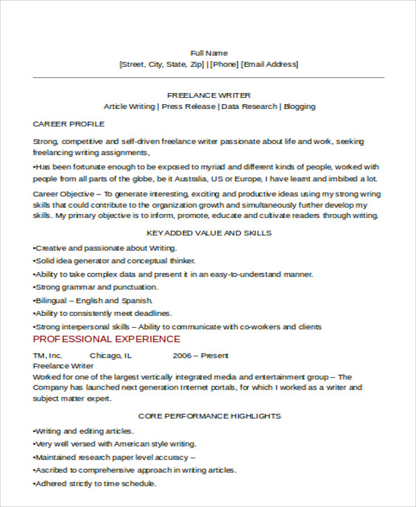 15+ Freelance Resume Samples in Word | Apple Pages | PDF