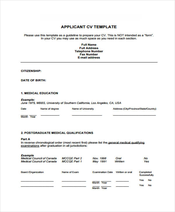 Doctor Curriculum Vitae Template - 17+ Word, PDF Document Downloads