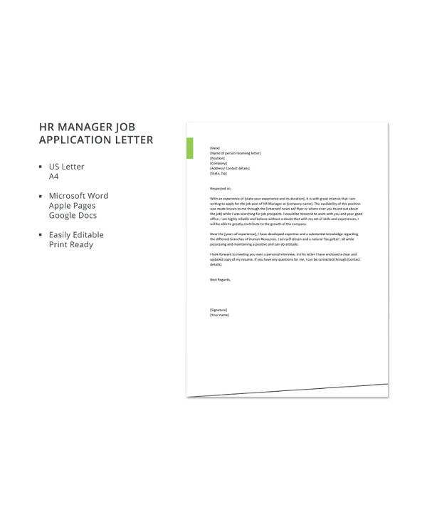 13+ Sample HR Job Application Letters - Free Sample, Example Format ...