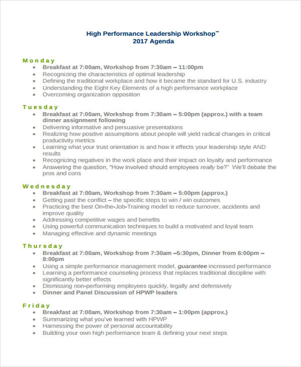 Learning Agenda Templates 9 Free Word PDF Format Download