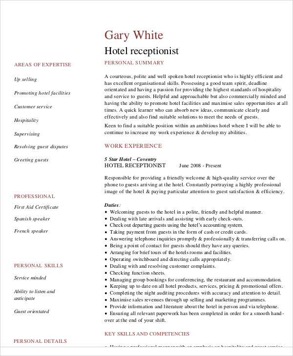 17+ Receptionist Curriculum Vitae Templates - Pdf, Doc