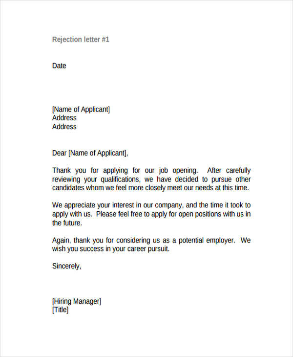 10+ Applicant Rejection Letters - Free Sample, Example Format Download