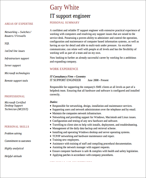 6+ Sample IT Curriculum Vitae | Free & Premium Templates